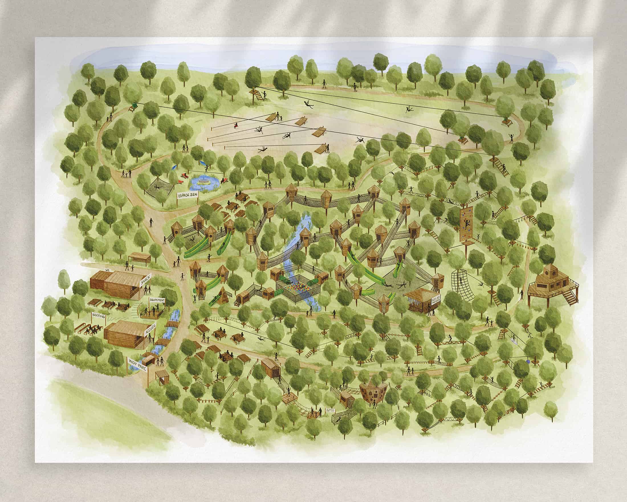 Indy Parc - Illustration du plan d’un parc de loisirs en Ardèche